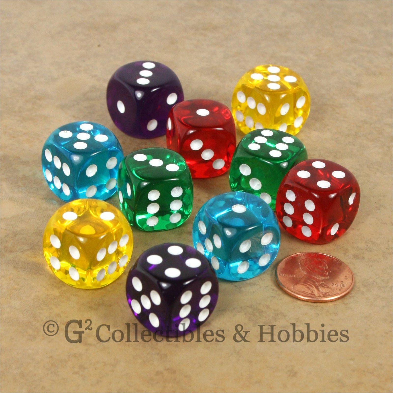 NEW 10 Transparent ROUNDED EDGE Dice Set 5 Colors RPG Bunco Game 16mm ...
