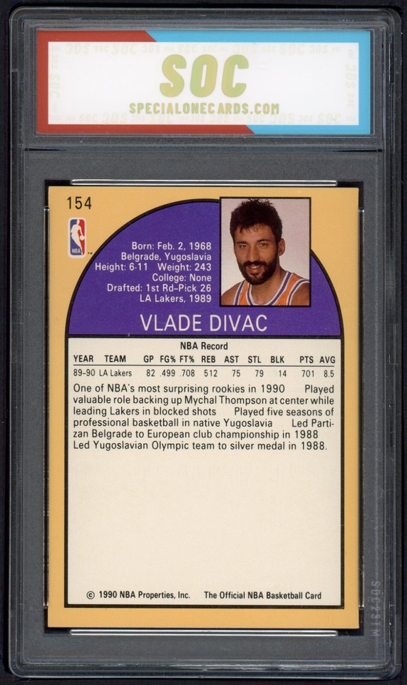 1990 NBA VLADE DIVAC NBA HOOPS BASKETBALL #154 SOC POP1 AUTHENTICATED ...