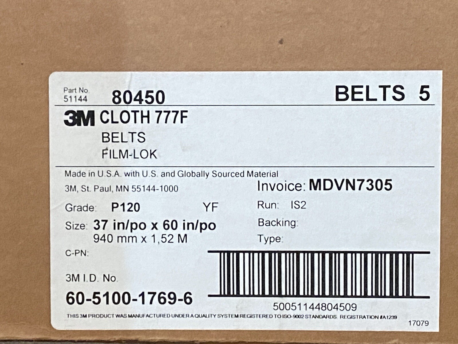 3M 777F Cloth Belts Film-Lok P120 YF 37” x 60” Belts 5 | eBay
