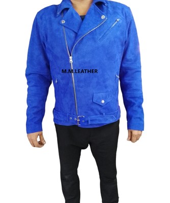 DESIGNER New Men's Blue Suede Leather Jacket 100% Soft Sheepskin ...