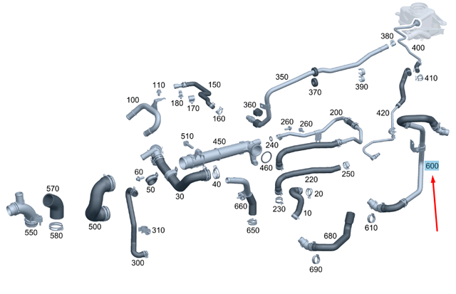 Mercedes-Benz GLC (x253) 2016 Engine Water Coolant Pipe Hose ...