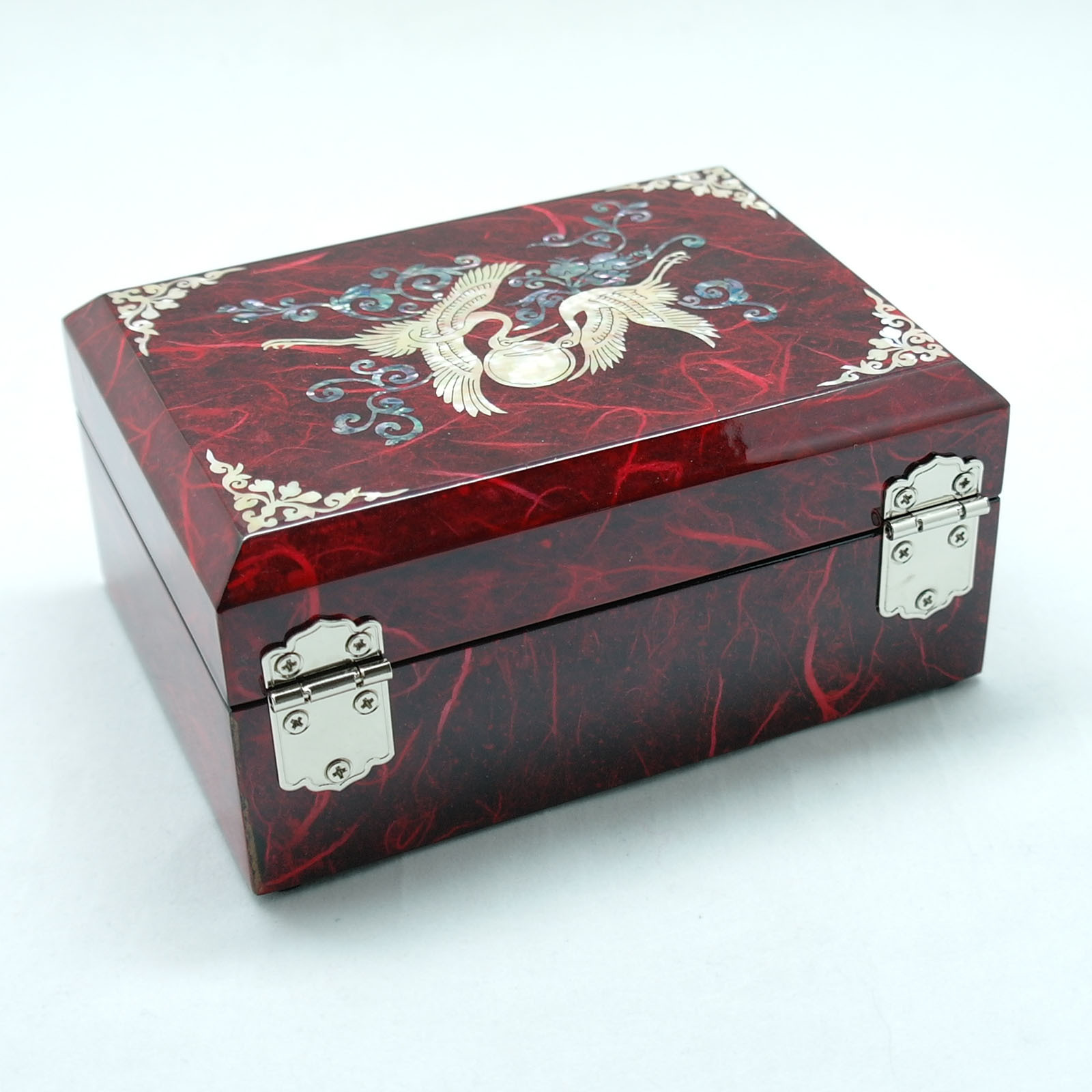 Red color jewelry box inlaid with mother of pearl storage box for ...
