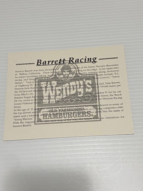 Vintage 1994 Stanton Barrett Nascar Postcard / Handout | eBay