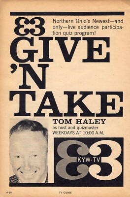 1961 KYW CLEVELAND TV AD ~ TOM HALEY hosts GIVE 'N TAKE QUIZ SHOW | eBay