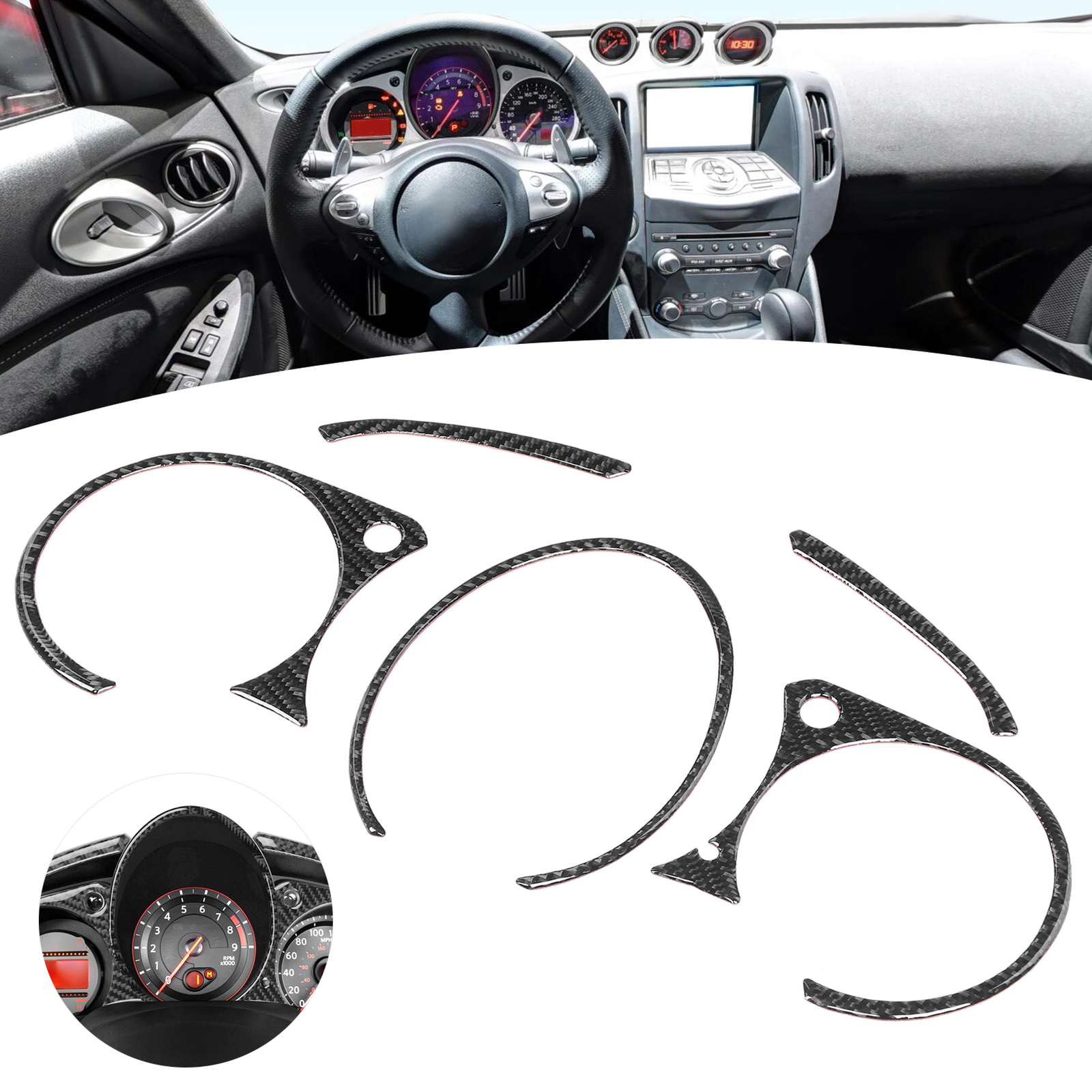 5pcs Carbon Fiber Dashboard Panel Cover Trim Decor For 370Z Z34 2009 ...