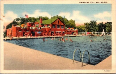 Vintage Postcard View of the City Swimming Pool Moline Illinois IL Z438 ...