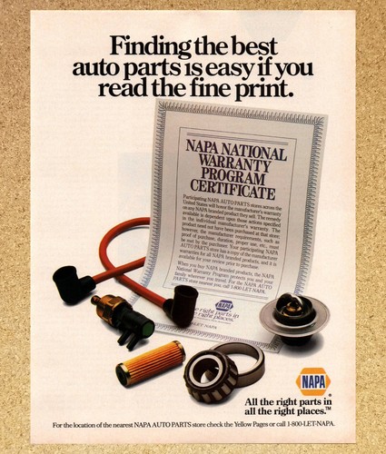NAPA Auto Parts National Warranty Auto Parts - Magazine Print Ads ...