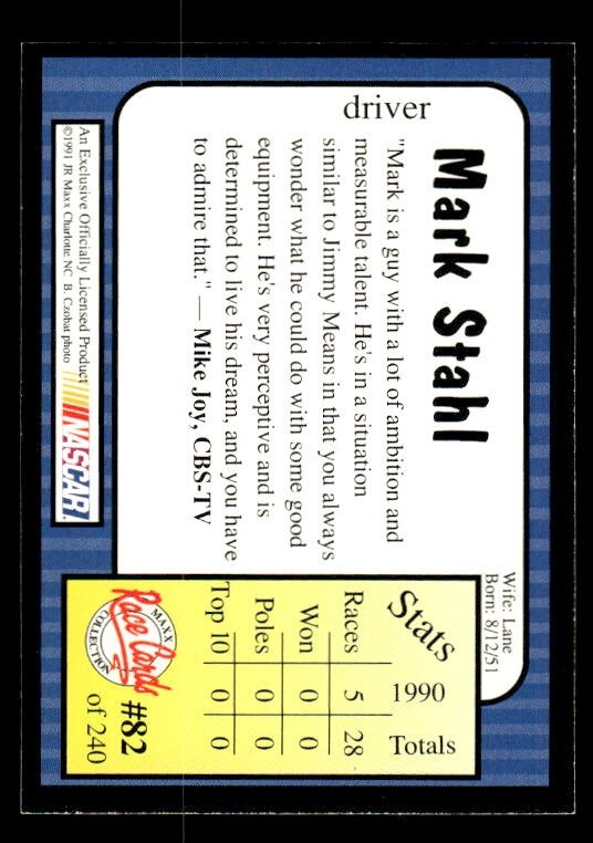 MARK STAHL SIGNED 1991 MAXX #82 - NASCAR ON-CARD AUTO | eBay