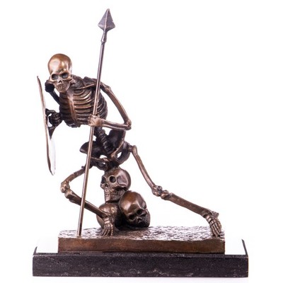 Bronze Sculpture skeleton with spear and shield on a marble base after ...