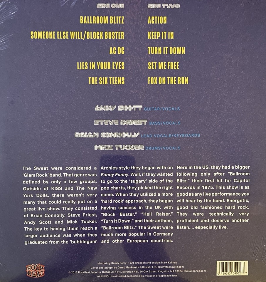 The Sweet Ballroom Blitz - Live In Berlin, 1976 Vinyl LP NEW sealed ...