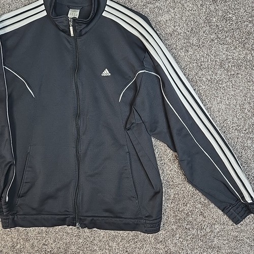 Vintage Adidas Track Jacket Mens Large Black White 3 Stripes Y2K Hip ...