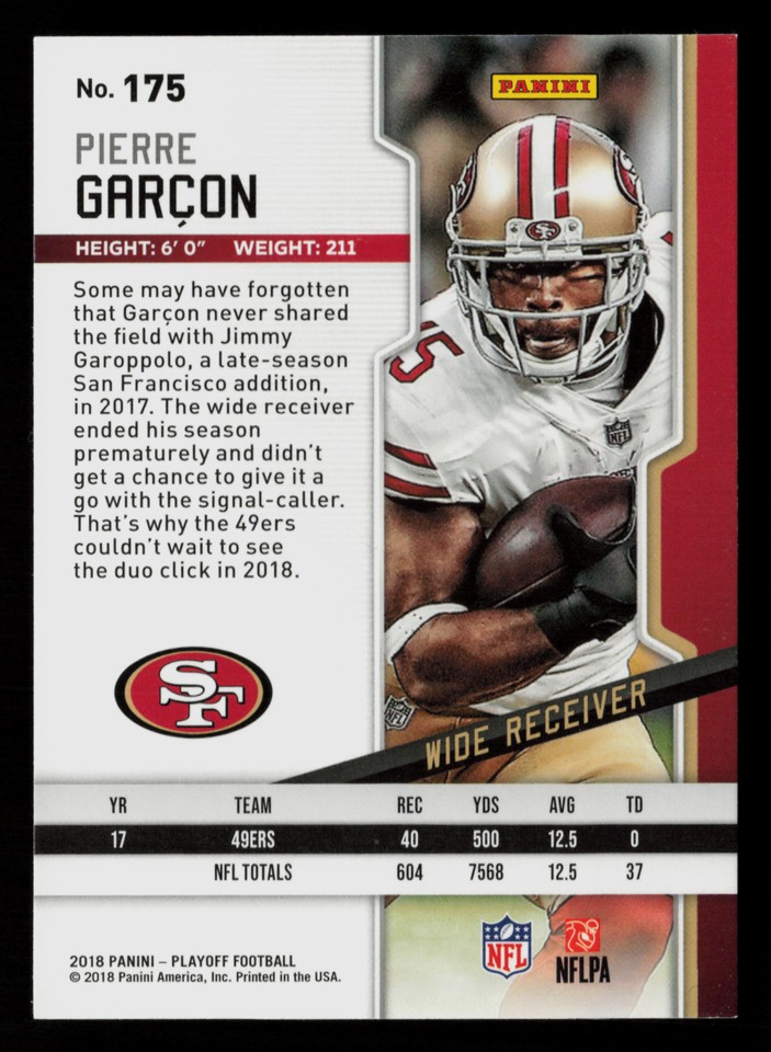 2018 Panini Playoff #175 Pierre Garcon San Francisco 49ers Football ...