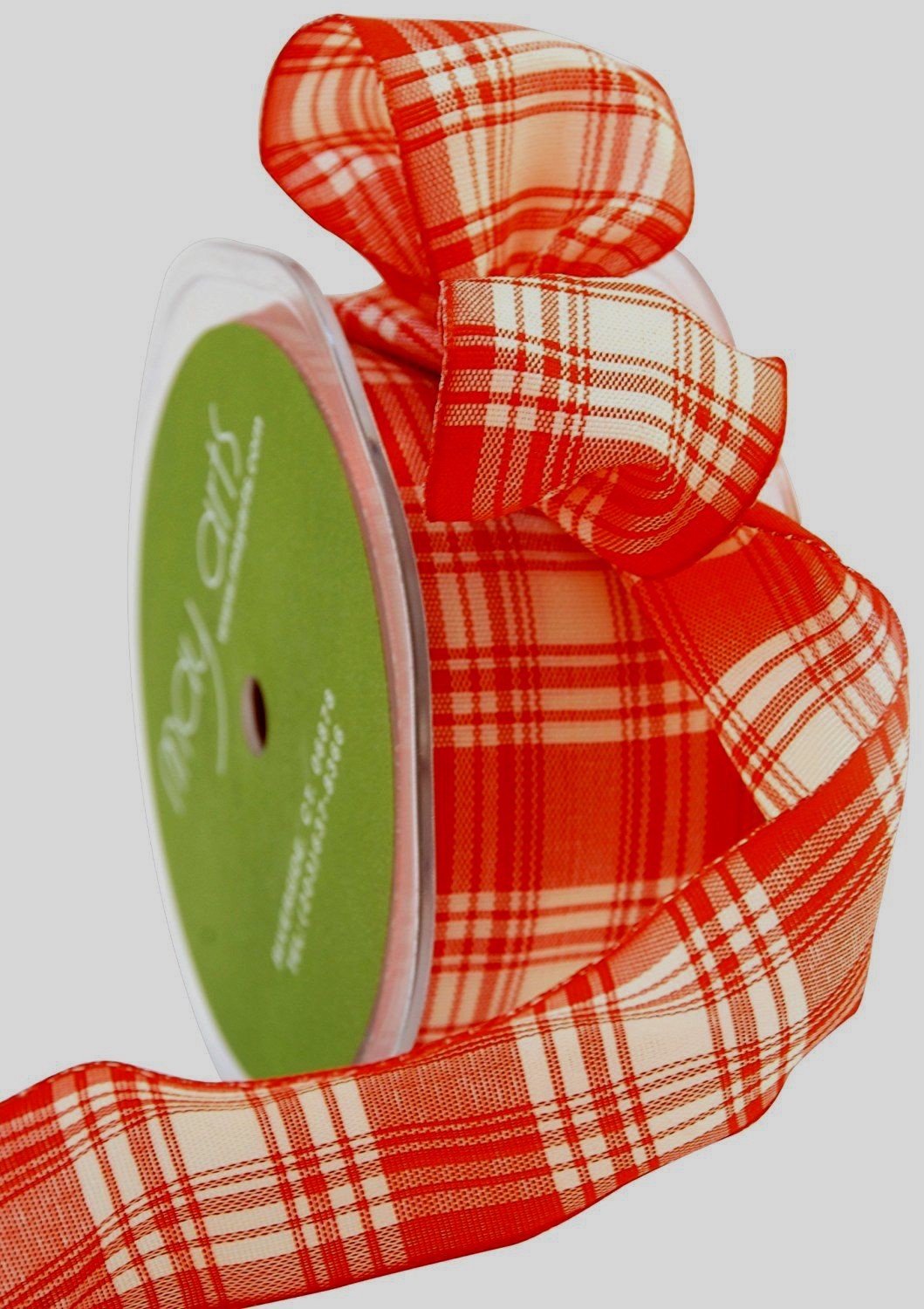 MAY ARTS RIBBONS~PLAID~RED & IVORY~FINISHED WIRE EDGE~1.5 " WIDE~SOLD ...