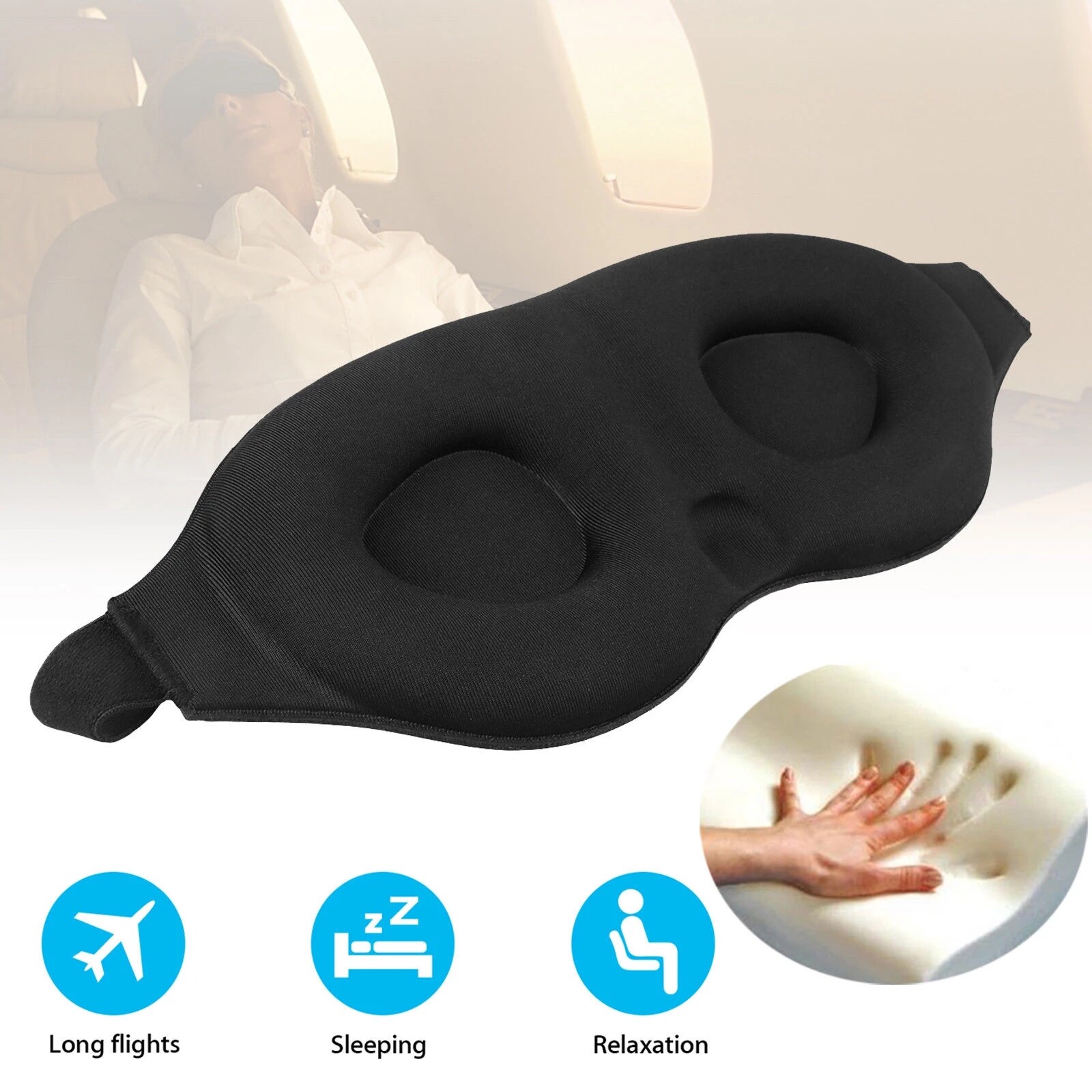 3D Soft Padded Sleep Mask Eye Blackout Luxurious Eye Cover Travel ...