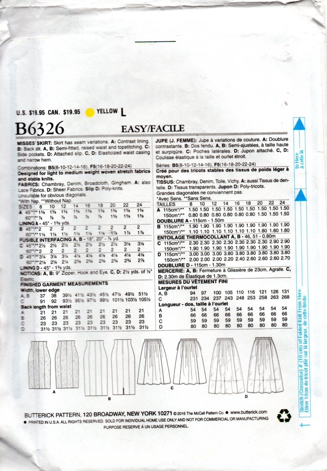 Butterick Sewing Pattern B6326 Misses Raised-Waist or Elastic-Waist ...