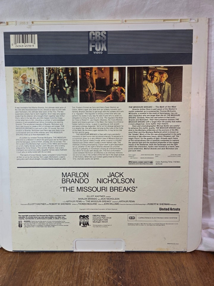 CED RCA VideoDisc Selectavision CBS FOX The Missouri Breaks | eBay