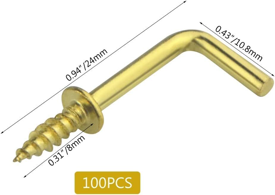 100PCS 24MM Gold Copper Plated Right-Angle Hooks Self-Tapping Screw ...