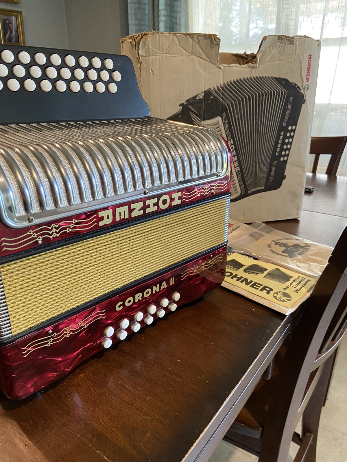 Hohner 3500 Corona II Button GCF Sol Diatonic Accordion Red w/ Bag ...