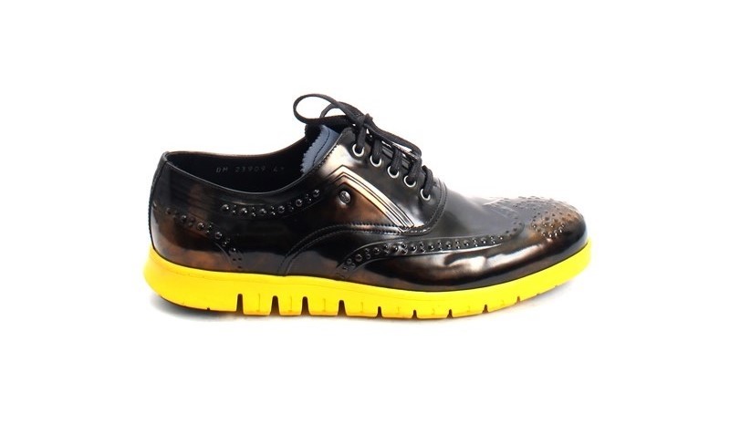 ROBERTO SERPENTINI 23909 Black / Navy / Yellow Leather Lace-Up Shoes 43 ...