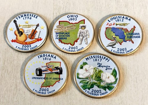 Set of 5 2002 Colorized State Quarters, Uncirculated Excellent ...