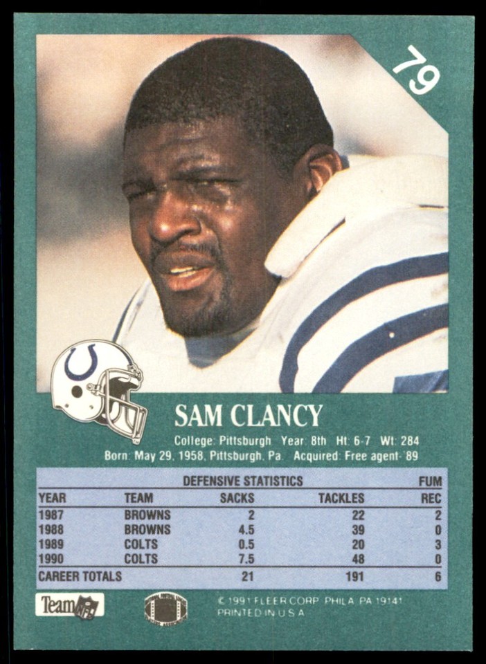 1991 FLEER SAM CLANCY INDIANAPOLIS COLTS #79 | eBay