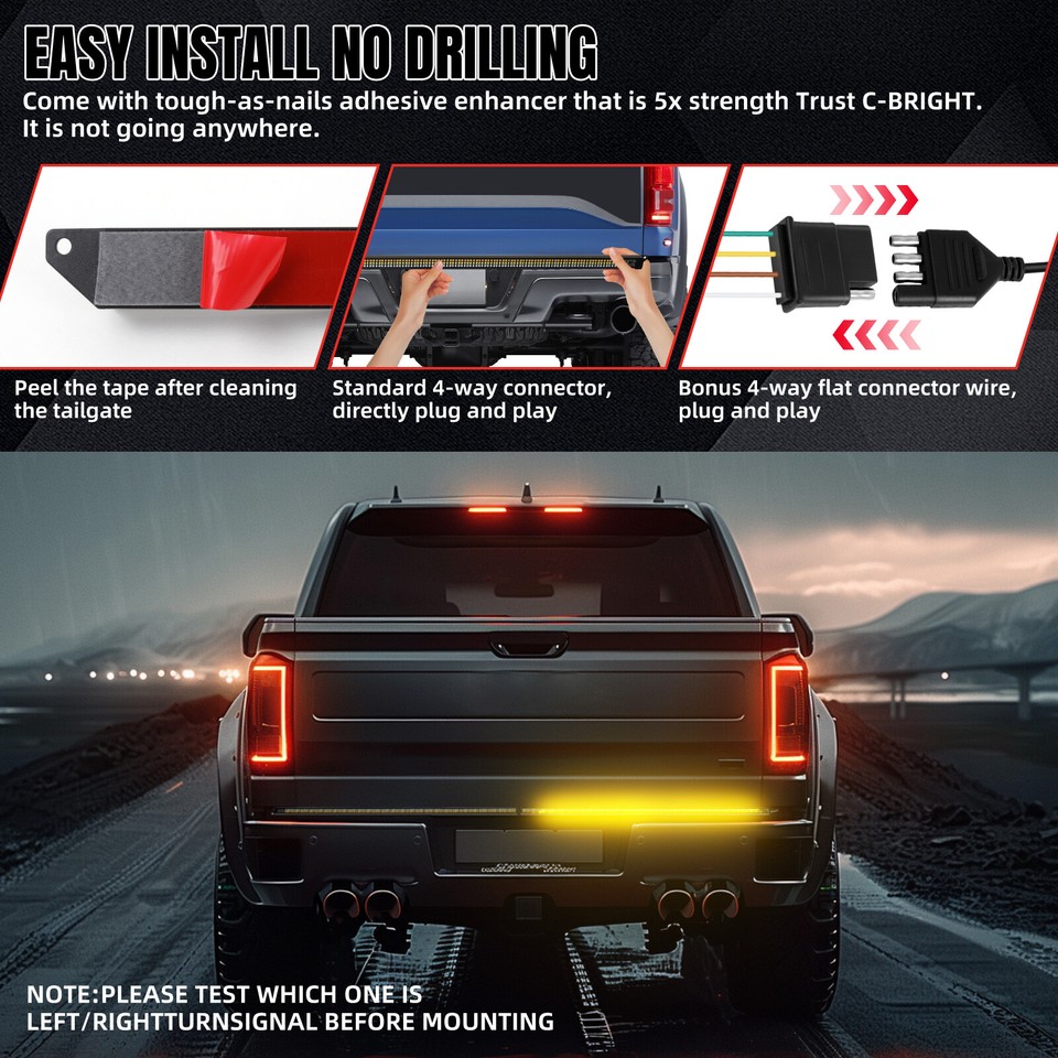 For Chevy Silverado 60" 3 Row LED Strip Tailgate Light Bar Reverse ...