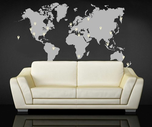 Stickerbrand World Map Vinyl Wall Decal with Location Pin Drops #873 | eBay