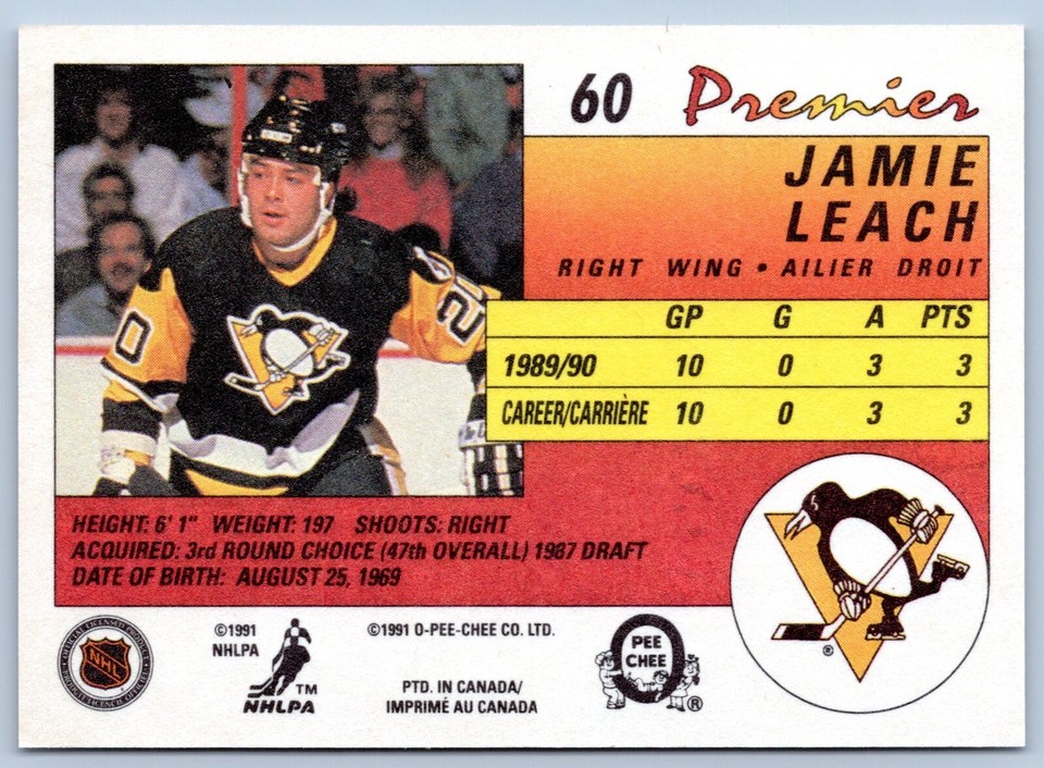 JAMIE LEACH RC 1990-91 O-PEE-CHEE PREMIER 90-91 NO 60 NRMINT+ 48674 | eBay