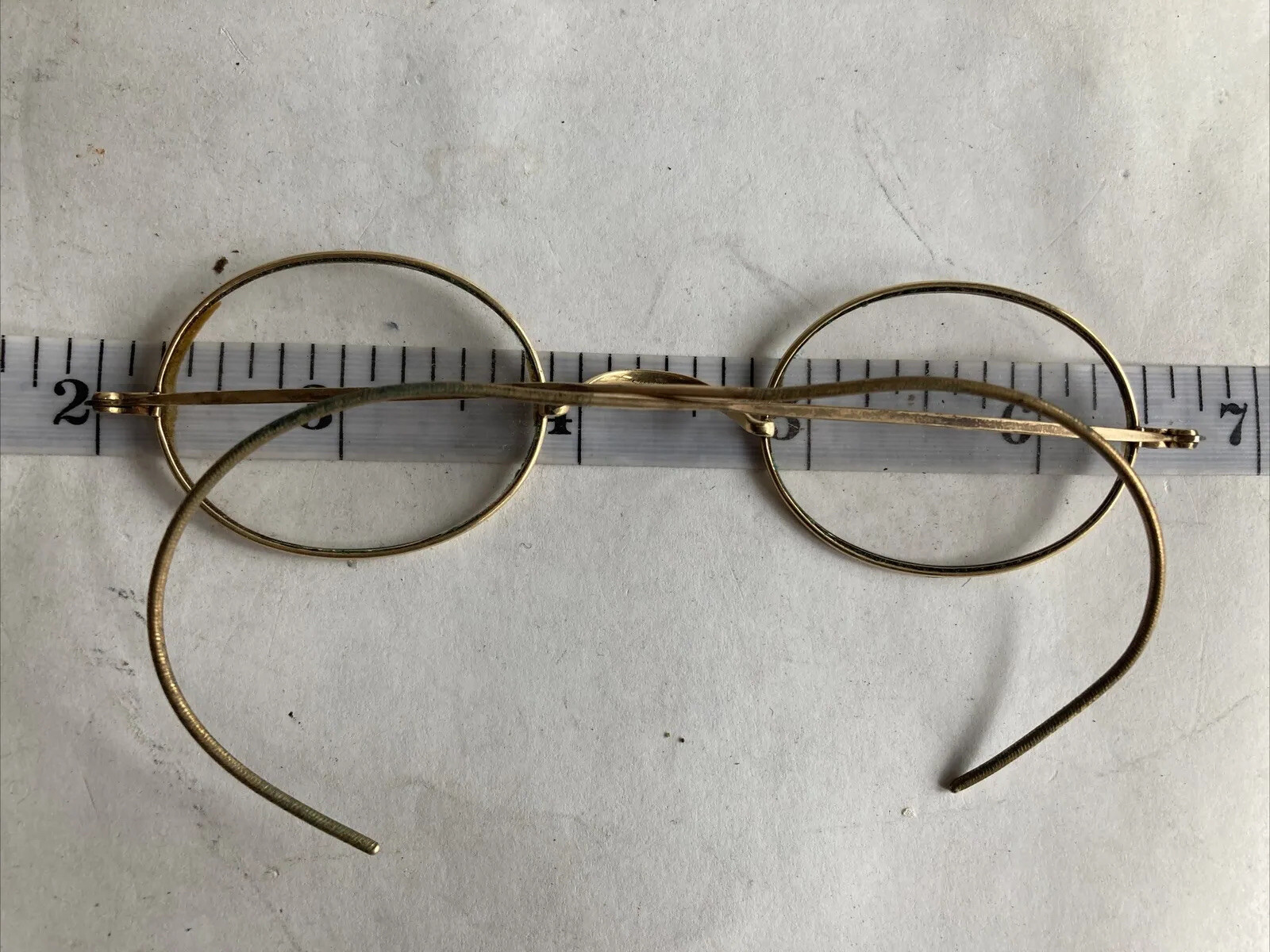 Antique Wire Rimmed Oval Eye Glasses Gold Tone Signed… - Gem