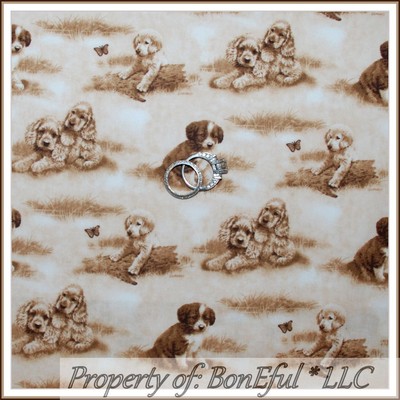 BonEful Fabric FQ Cotton Quilt Brown Tan Puppy Dog Toile Calico ...