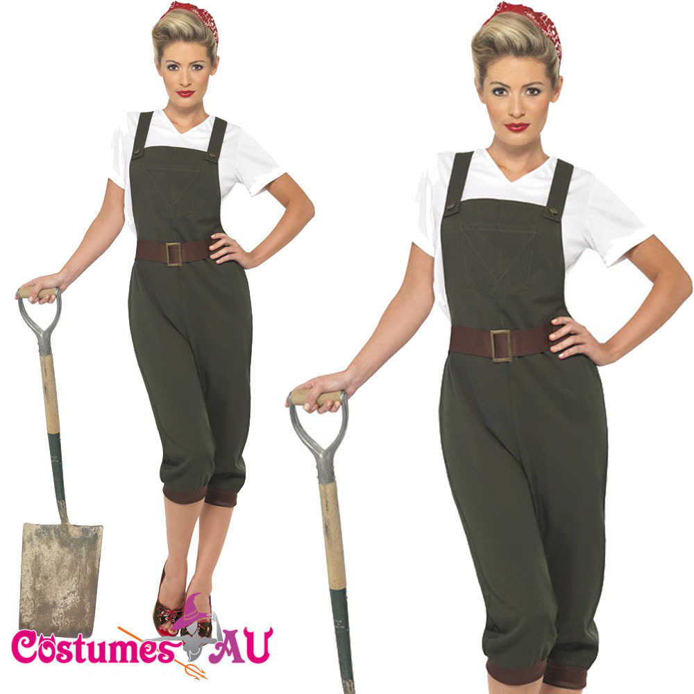 Ladies WW2 Land Girl Costume World War 2 Wartime Outfit 40s Army Fancy ...