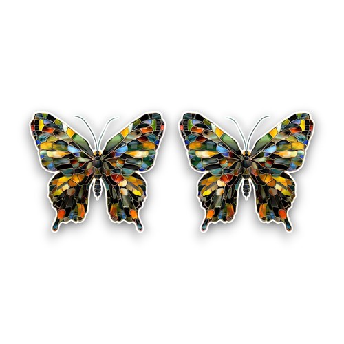 2x Small Pretty Butterfly Insect Stained Glass Mosaic Opaque Vinyl ...