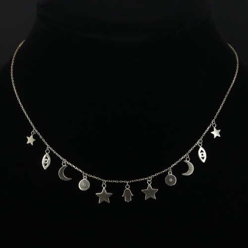 Sterling Silver - Protection Evil Eye Hamsa Hand Moon & Star 15 ...