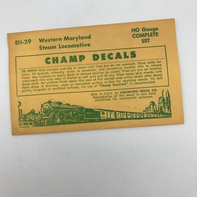 Champ Train Car Decals for Western Maryland Steam Locomotive EH-29 HO ...