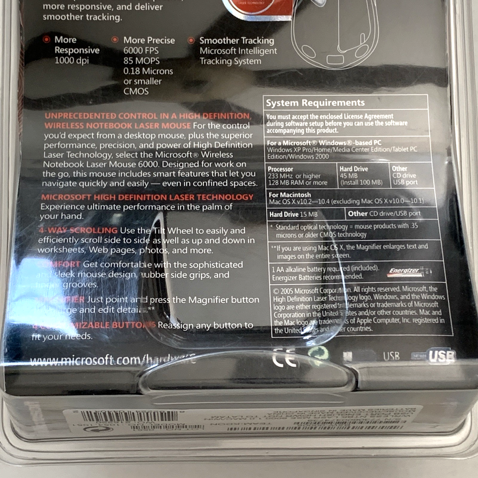 New Microsoft Wireless Notebook Laser Mouse 6000 Model 1054, 1051 (B5W ...
