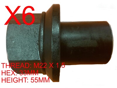 6 Pack 33mm M22-1.5 x 55mm Sleeved Wheel Lug Nut M22-1.5x 28mm Skirt ...