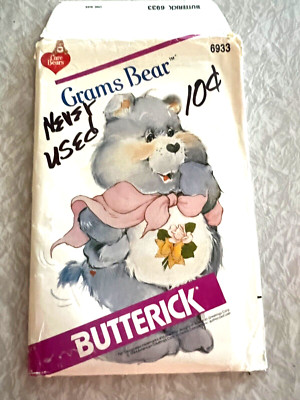 Vintage Butterick 6933 Care Bear Grams Bear 22 inch Sewing Pattern ...