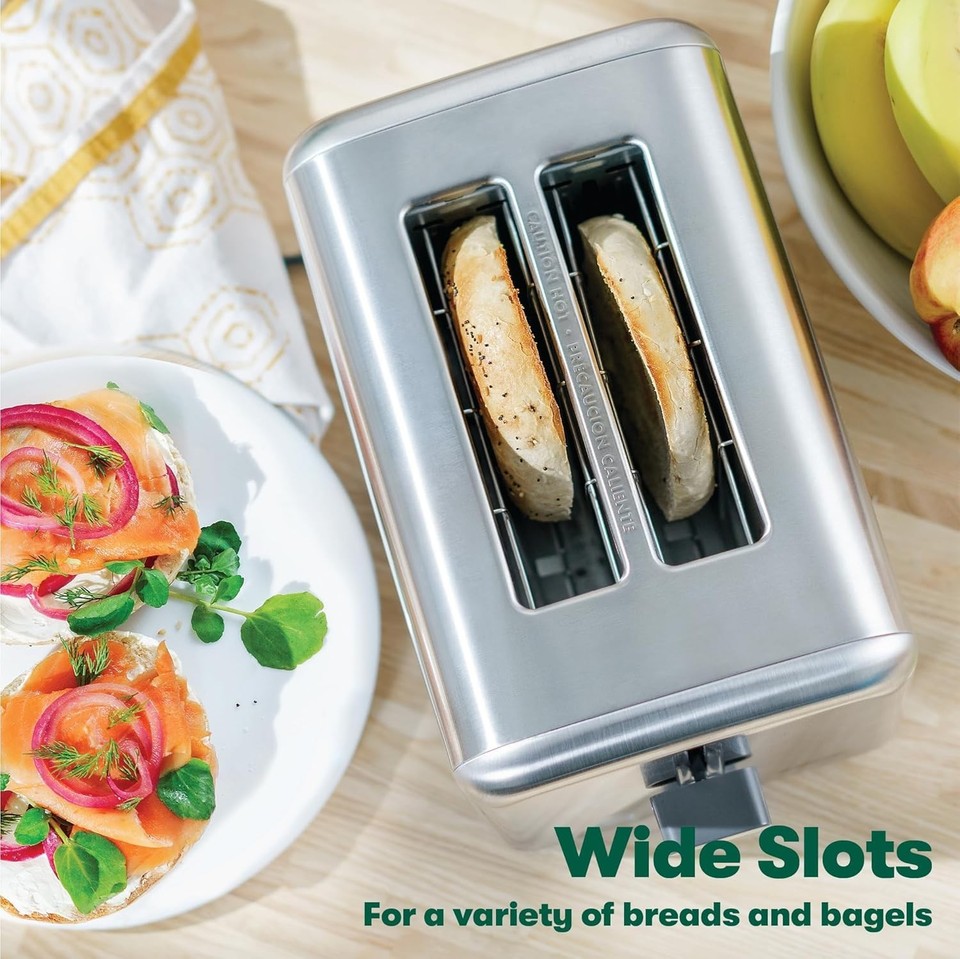 Stainless Steel 2 Slice Toaster with 6 Browning Controls Reheat Defrost ...