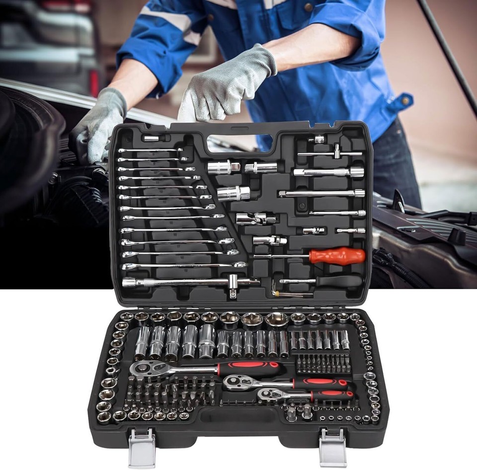 216 Piece Mechanic Tool Set 1/4" 3/8" 1/2" Socket Wrench Sets With ...