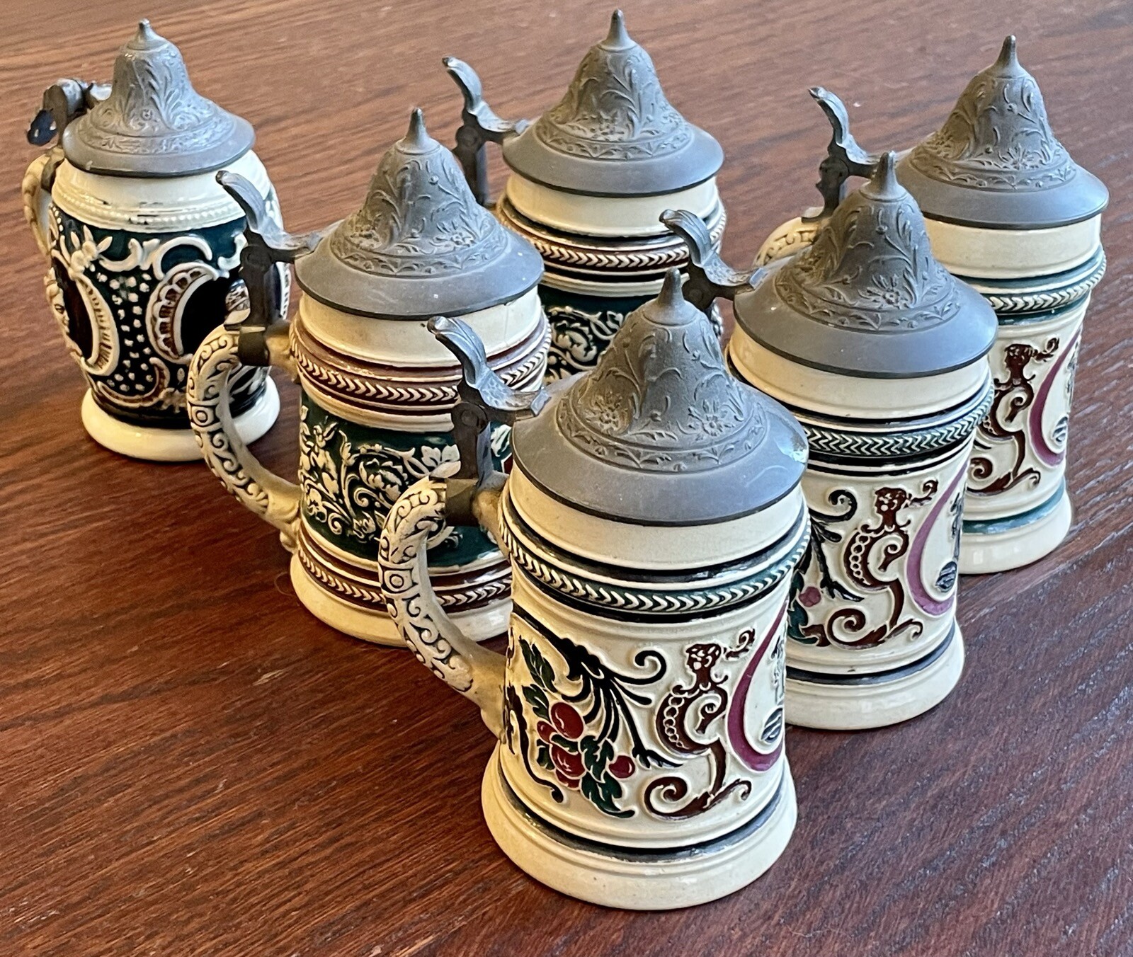 6 Antique Miniature(175mL) German Beer Steins (Set of 3, Set of 2, and ...