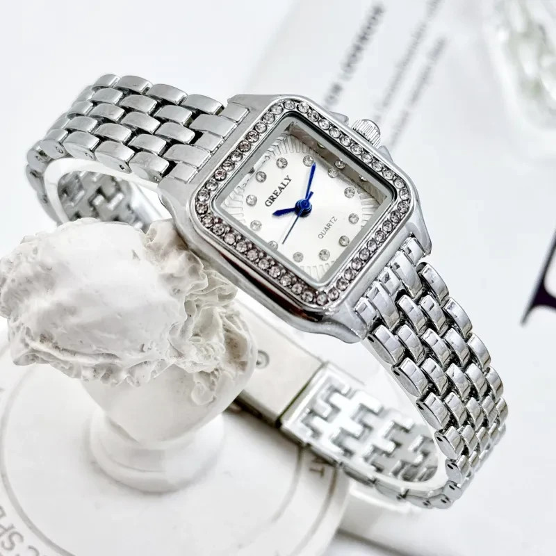 GREALY Classic Retro Square Waterproof Women's Diamond-embedded Watch ...