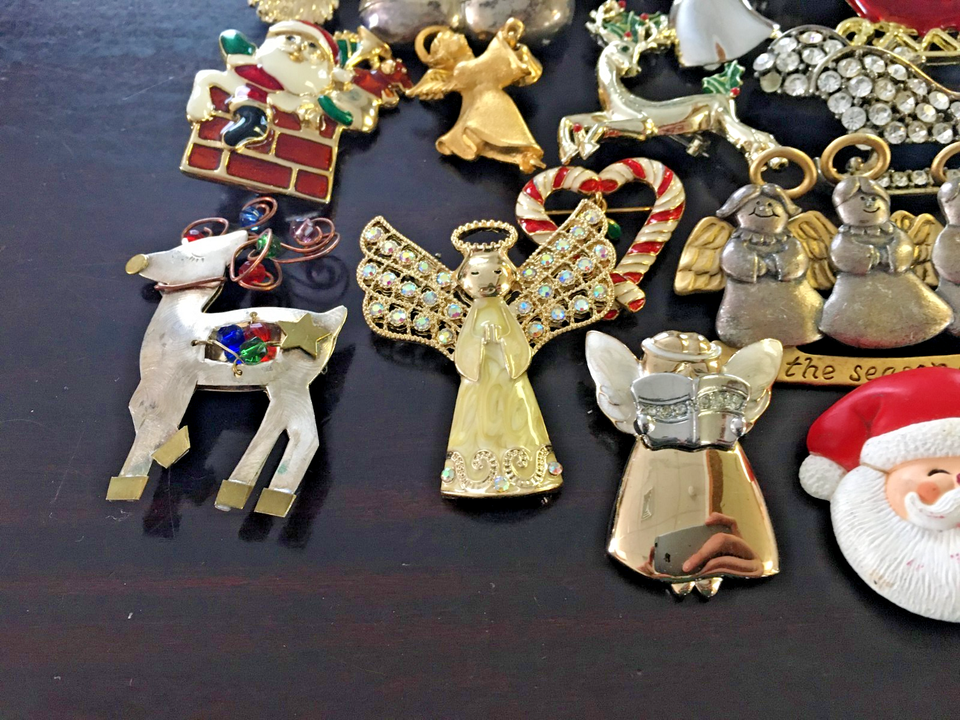 Lot 8 - 96 VTG Fashion Ceramic Enamel Rhinestone Christmas Brooch Pin ...