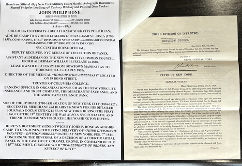 ADC GENERAL JONES NYC MILITIA JP HONE COLONEL COURT MARTIAL DOCUMENT ...