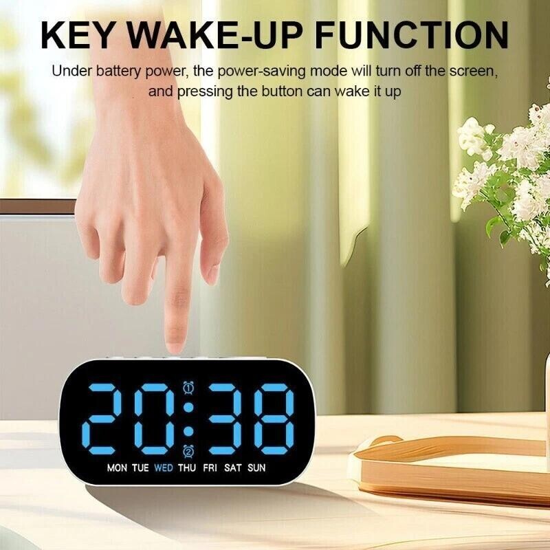 LED Electric Digital Alarm Clock Mains Power Mirror Display Bedroom ...