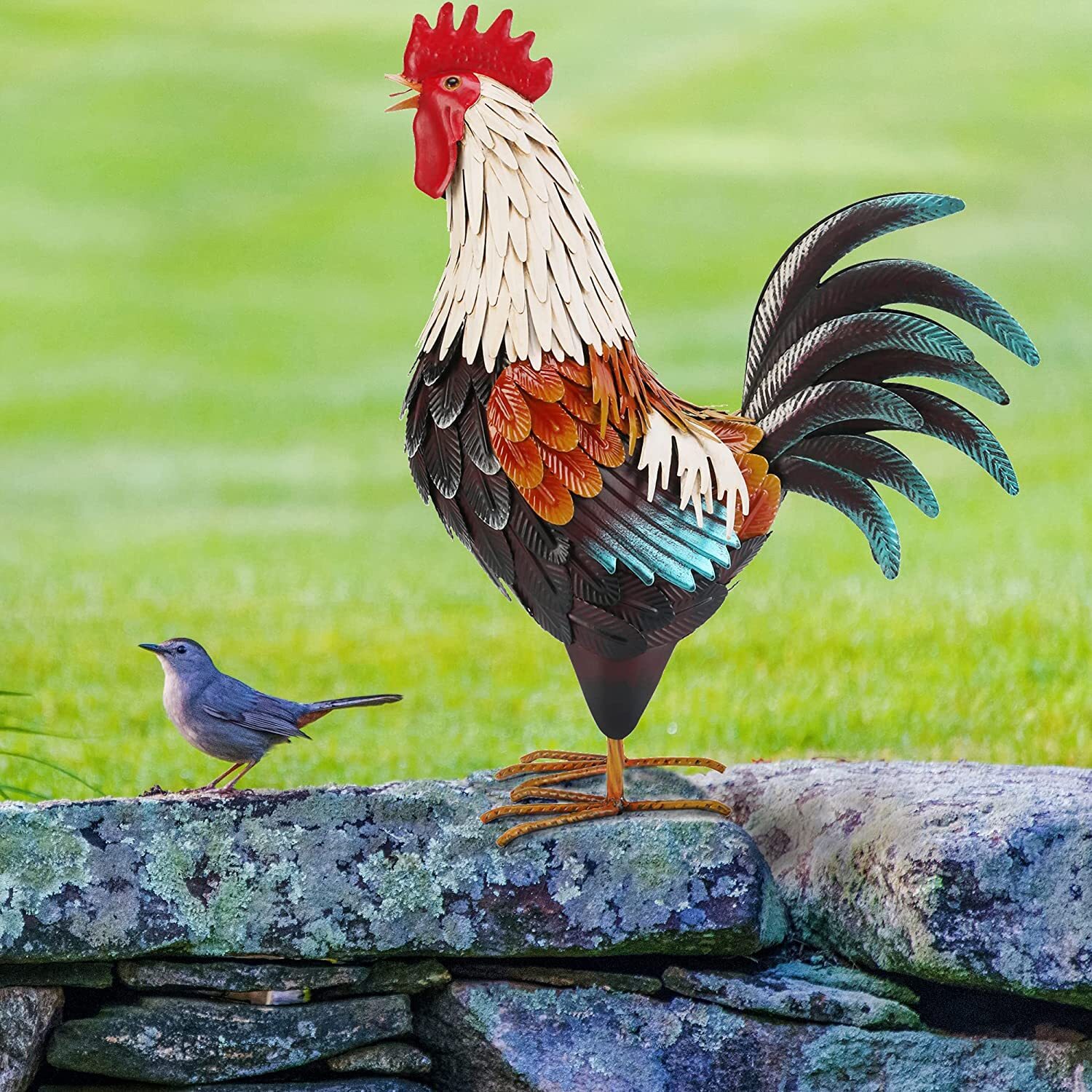 Large Metal Rooster Decor Yard Chicken Outdoor Garden Statue Sculpture ...