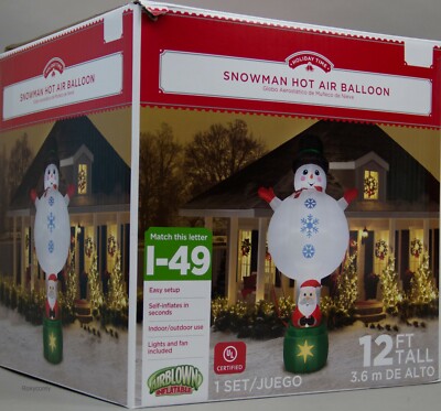Gemmy Christmas 12 ft Snowman & Santa Hot Air Balloon Airblown ...