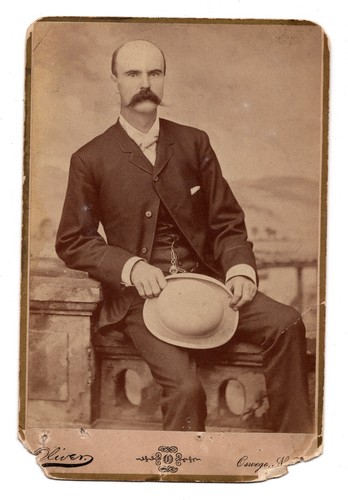CIRCA 1880s CABINET CARD OLIVER HANDSOME OLDER MAN WITH MUSTACHE OSWEGO ...