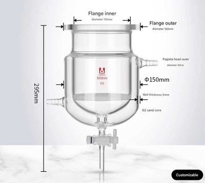 500ml Double-Layer Reaction Flask with G2 Sand Core Filter Glass ...