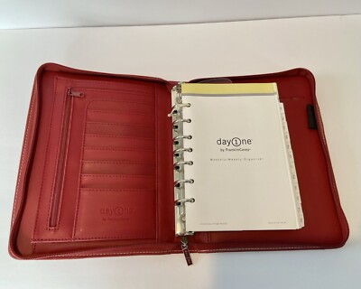 Franklin Covey Day One Classic Full Zip Planner Binder Handles Red Faux ...