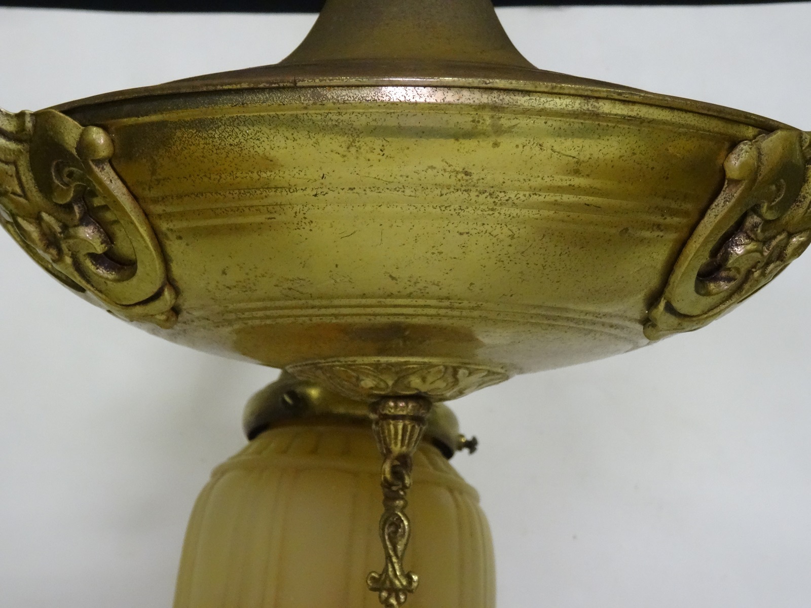 ANTIQUE ART DECO 3 PENDANT BRASS CROP CENTER FINIAL CHANDELIER | eBay